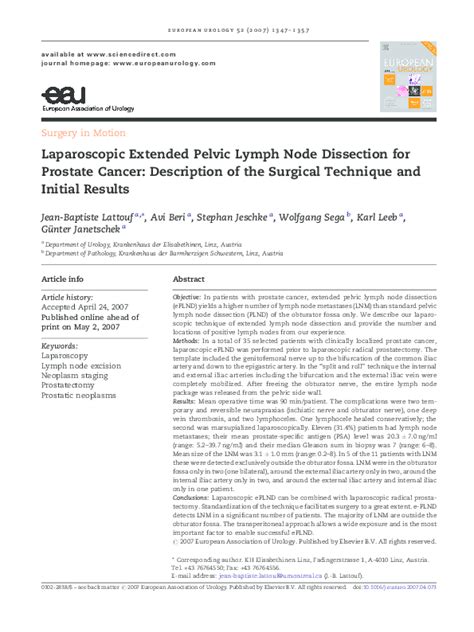 Pdf Laparoscopic Extended Pelvic Lymph Node Dissection For High Risk Prostate Cancer