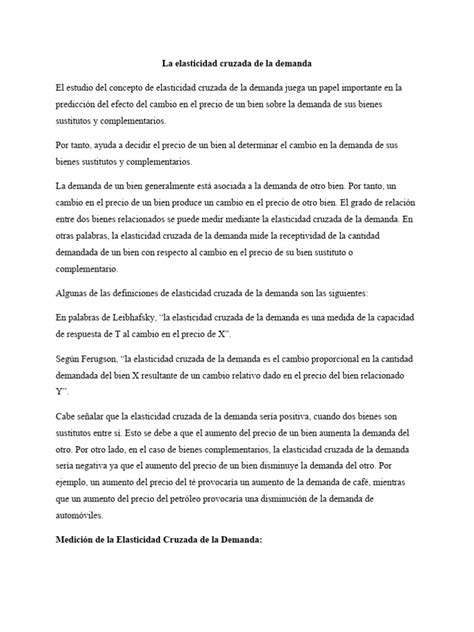 La Elasticidad Cruzada De La Demanda Pdf Elasticidad Economía