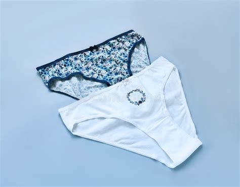 Classic Women S Underwear Cotton Slip Panties On Blue Background Stock