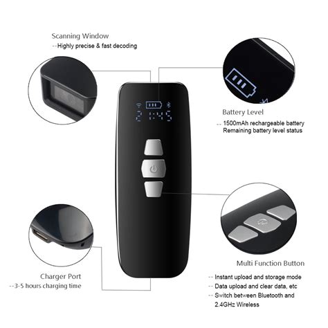 Portable 2d Bluetooth Wireless Barcode Qr Code Scanner Is 3200db Black
