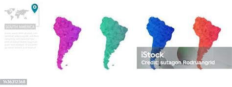 벡터 다각형 남미 지도 세트입니다 낮은 폴리 스타일의 국가의 밝은 그라데이션 지도 인포그래픽을 위한 기하학적 스타일의 여러 가지 빛깔의 국가 지도 당신을 위한 다각형 디자인