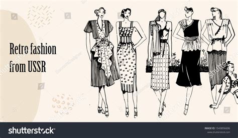 Vector Retro Fashion Ussr Illustration Girls стоковая векторная графика без лицензионных