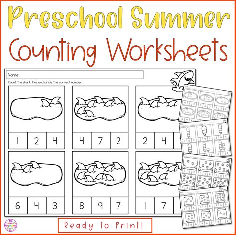 Preschool Summer Counting Math Worksheets Preschool Worksheets Summer Activities Prek