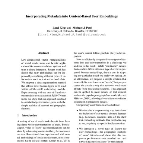 Incorporating Metadata Into Content Based User Embeddings Acl Anthology