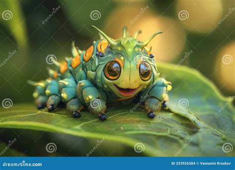 A Funny Caterpillar Biting A Leaf Stock Illustration Illustration Of