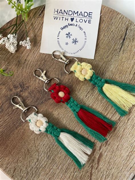 Flower Macrame Keychain Boho Accessory Macrame Keychain Bag Accessory Etsy Christmas