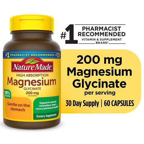 Nature Made Magnesium Glycinate 200 Mg Per Serving Capsules Dietary
