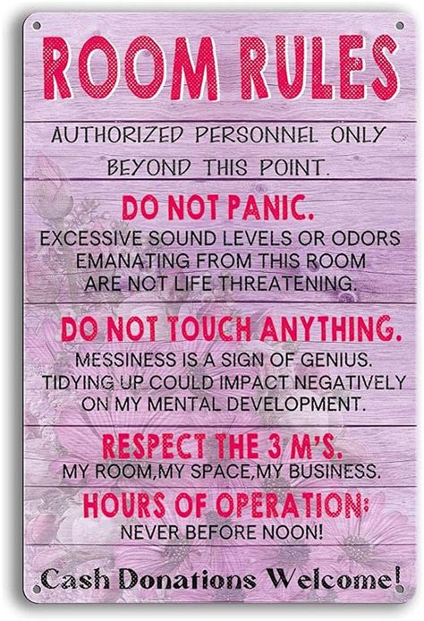 Arpilul Pink Room Rules Sign Funny Metal Tin Sign For Teen Girls Bedroom Door Decor