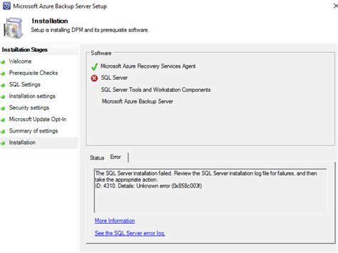 Azure Backup Install Fails With A Sql Server Installation Failed