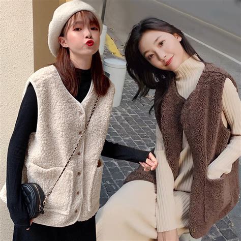 더루브 여성 양털 뽀글이 겨울 가을 조끼 니트 베스트 사무실 플리스 가벼운 무스탕 위시버킷