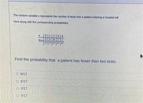 solved the random variable x represents the number of tests