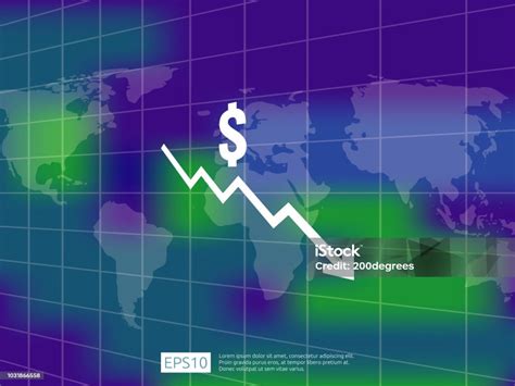 달러 돈 기호 세계 지도 함께 쓰 러 지 고 배경 흐림 화살표 감소 경제 하락 상승 스트레칭입니다 사업 손실 위기 감소 그림