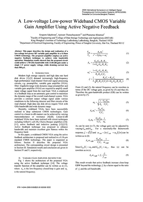 Pdf A Low Voltage Low Power Wideband Cmos Variable Gain Amplifier Using Active Negative Feedback