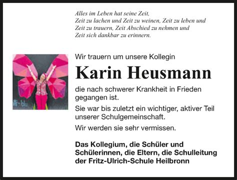 Traueranzeigen Von Karin Heusmann Trauerundgedenkende