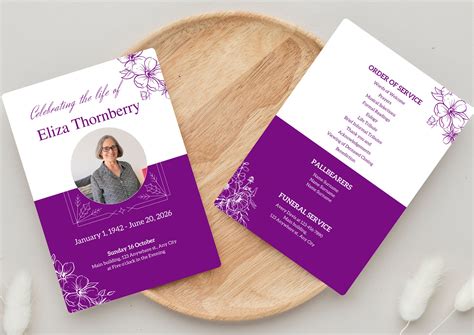 Editable Purple Funeral Program Template Funeral Memorial Celebration