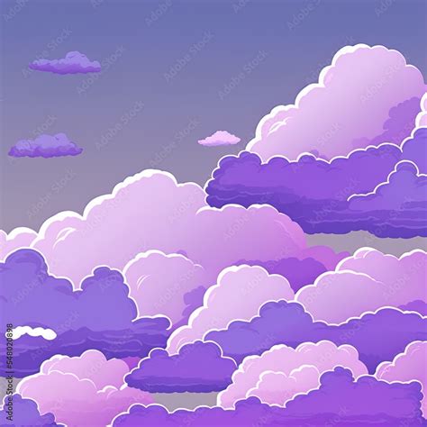 Evening Cloudy Sky Purple Background With Group Of Cumulus And Cirrus