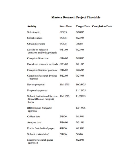 FREE Sample Project Timetable Templates In PDF