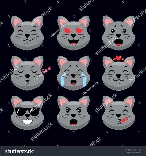 Cute Cat Emoticon Vector Set เวกเตอร์สต็อก ปลอดค่าลิขสิทธิ์