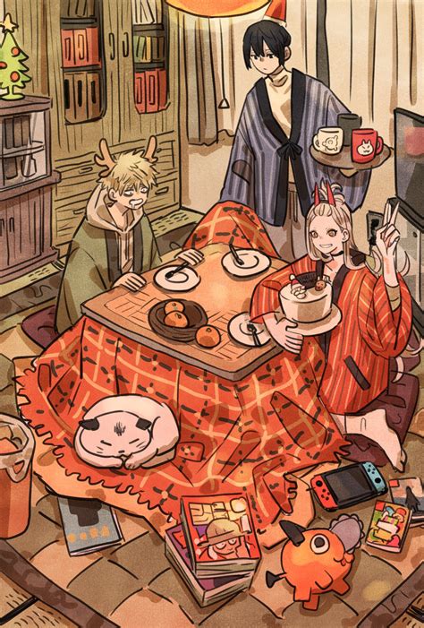 Power Denji Hayakawa Aki Pochita And Meowy Chainsaw Man Drawn By