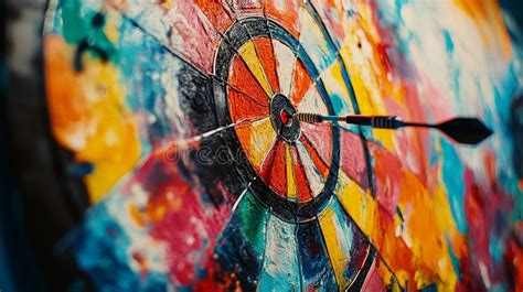 A Colorful Target With A Red Arrow Pointing To The Center Stock