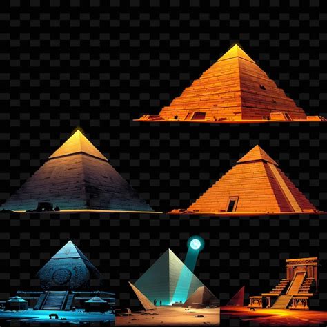 Set Pyramid Structures With Prismatic Light Metallic Surfaces Shimmer W