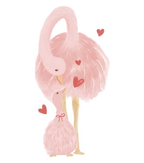 Nagyméretű Pink Strucc Matricák Anya és Kicsinye