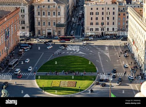 Aerial View Of Piazza Veneziaa Square In Rome Located Where Four Major