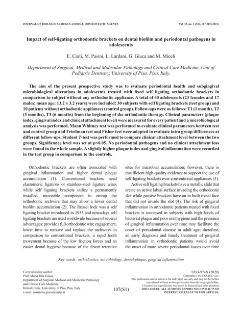 Pdf Impact Of Self Ligating Orthodontic Brackets On Dental Biofilm And Periodontal Pathogens