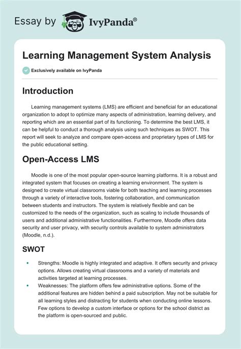 learning management system analysis 933 words report example