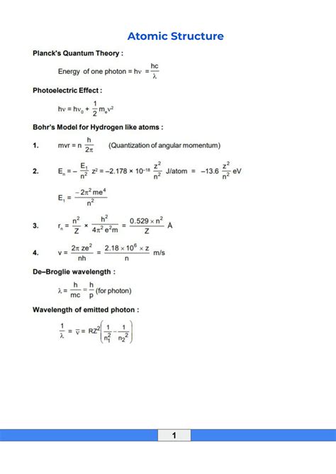 Solution Chemistry Formula Sheet Practical Chemistry Atomic Structure