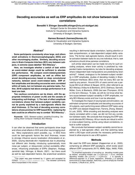 Pdf Decoding Accuracies As Well As Erp Amplitudes Do Not Show Between Task Correlations