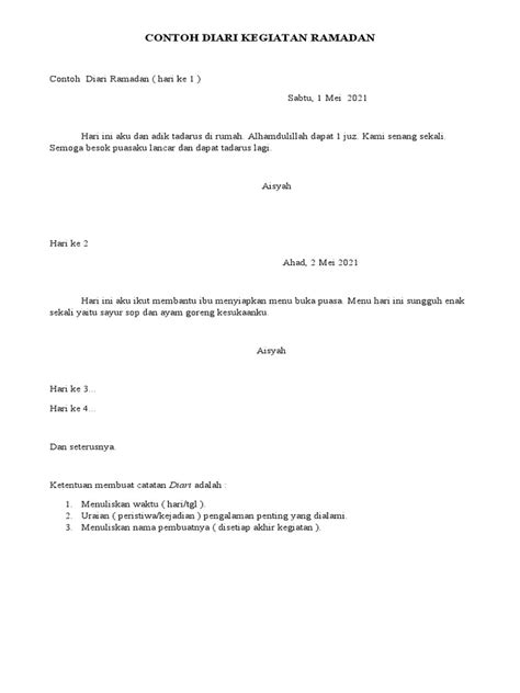 Contoh Diari Kegiatan Ramadan Pdf