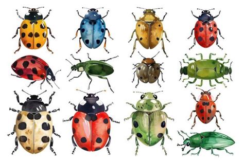 Various Vibrant Bugs On A Plain White Backdrop Ideal For Educational