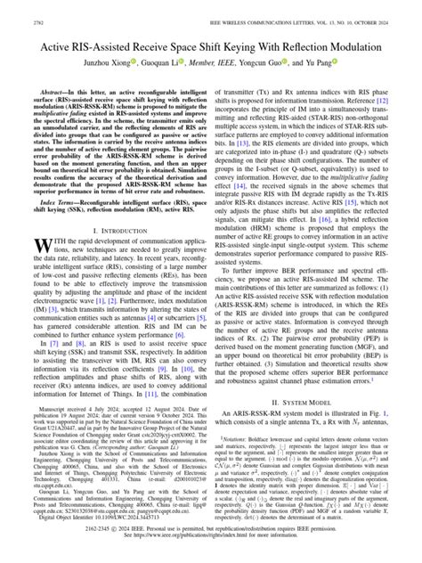 Active Ris Assisted Receive Space Shift Keying With Reflection Modulation Pdf Modulation