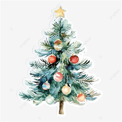 수채화 크리스마스 트리 스티커 축제 휴일 장식 크리스마스 트리 상표 Png 일러스트 및 이미지 에 대한 무료 다운로드 Pngtree