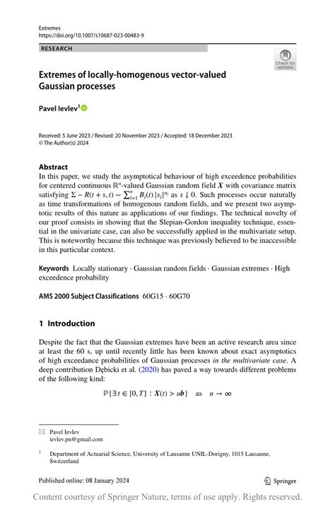 Pdf Extremes Of Locally Homogenous Vector Valued Gaussian Processes