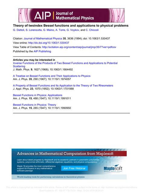 Pdf Theory Of Two Index Bessel Functions And Applications To Physical