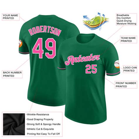 Custom Kelly Green Performance T Shirt Pink White Fansidea