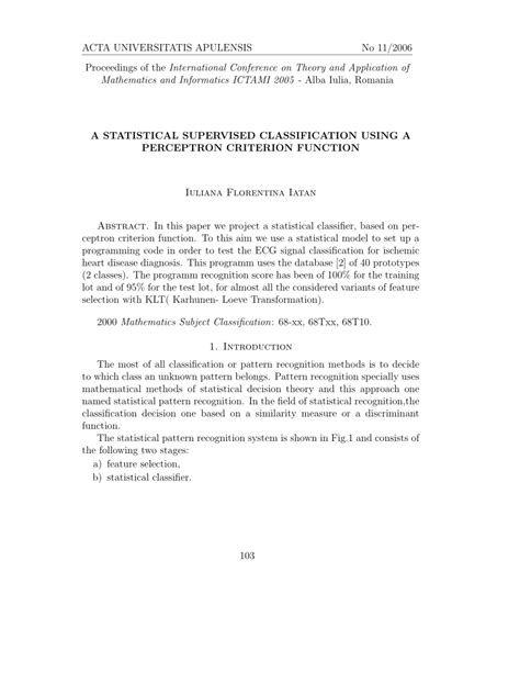 Pdf A Statistical Supervised Classification Using A Perceptron Criterion Function