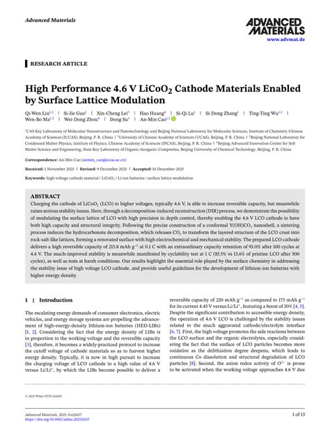 High Performance 46 V Licoo2 Cathode Materials Enabled By Surface
