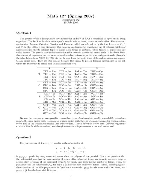 7 Solved Questions On Genetic Code Of Dna Assignment 2 Math 127
