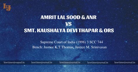 Amrit Lal Sood And Anr Vs Smt Kaushalya Devi Thapar And Ors Legal 60