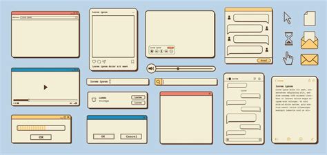 Vector Set Of Retro Vaporwave Desktop Browser Dialog Window Social