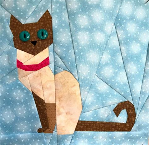 Siamese Cat Quilt Block Pattern Paper Pieced Pdf Etsy Cat Quilt