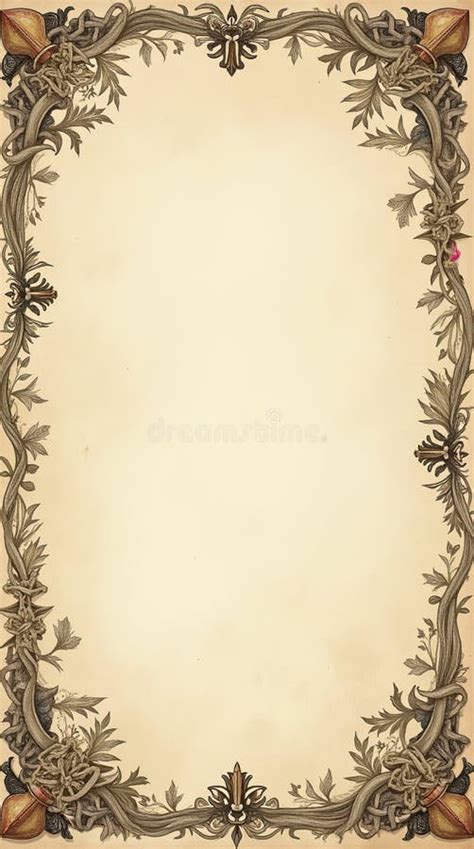Antique Paper With Intricate Medieval Border Design Art Stock