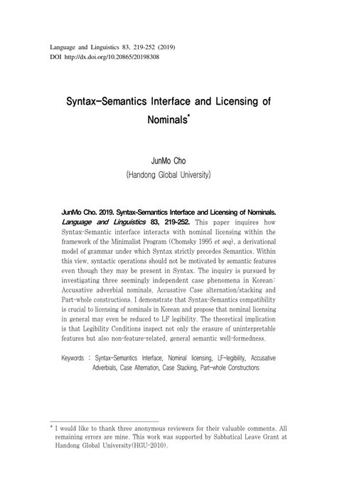 PDF The Syntax Semantics Interface And Licensing Of Nominals