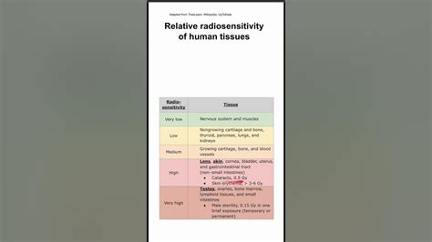 Relative Radiosensitivity Of Human Tissues Youtube