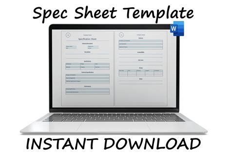 Spec Sheet Template Product Specification Sheet Data Sheet Editable Download Instant