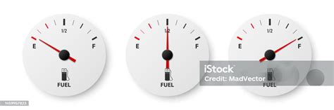 벡터 3d 현실적인 가스 연료 탱크 게이지 격리 된 오일 레벨 바 세트 꽉 차고 비어 있습니다 디스플레이 보드 연료 게이지 패널 자동차 대시 보드 세부 정보 연료 표시기