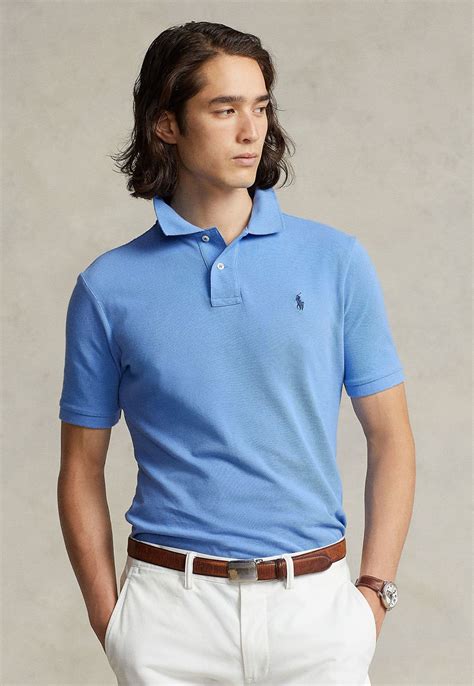 Camisa Polo Polo Ralph Lauren Slim Logo Azul Escorrega O Preço